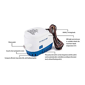 Dontmiss Automatic Submersible small Boat Bilge Pump 12v 750gph Auto with Float Switch 3/4 inch (19mm) Outlet Dia, bilge pumps for boats