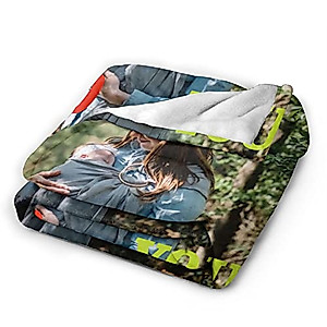 Custom Blanket Personalized with 1-9 Photos Collage Name Text Customized Blankets，Birthday Souvenir Gifts Personalized Throw Blanket for Father, Mom, Kids, Dogs, Friends or Lover Christmas 60" x 50"