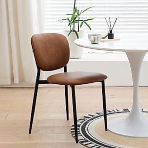 MFFM Leather Upholstered Modern Dining Chairs Set of 2,Metal Legs for Kitchen Dining Room Chair,Bedroom,Living Room Chairs (Brown)