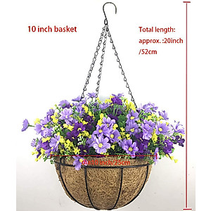 Lopkey Artificial Daisy Flowers Outdoor Indoor Patio Lawn Garden Hanging Basket with Chain Flowerpot,10 inch Dark Purple