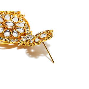 Bindhani Bollywood Fashion Kundan Stone Indian Drop Earrings With HeadPeice Maang Tikka Set For Women (Gold)