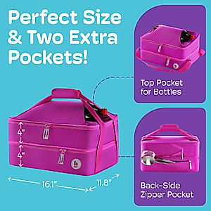 HANDLE IT Casserole Carriers for Hot or Cold Food – Expandable & Insulated Food Carrier with Anti-Wobble Handles & External Pockets – Casserole Carrying Cases, 16.1 x 11.8 x 7.9 In., Blue