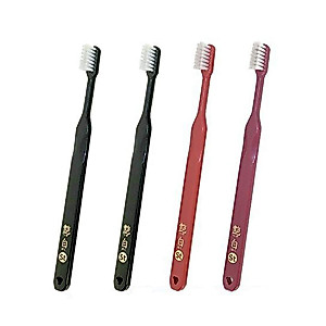 艶白 Soft Compact Toothbrush for Adults & Teenagers, Slim Head End Rounded BPA Free Bristles, Made in Japan, Pack of 4, Assorted