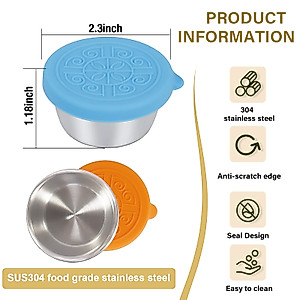 6 Pieces Metal Salad Dressing Containers To Go, Fits in Bento Box for Lunch, 1.7oz Small Condiment Containers with Lids, Premium Silicone, Leakproof Lids for Condiments Snacks Dipping Sauce