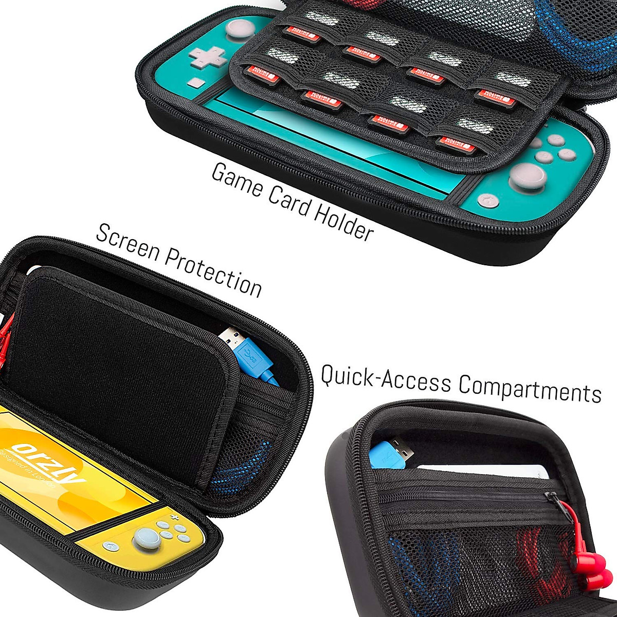 Orzly Carry Case for Nintendo Switch Lite - Portable Travel Carry Case with storage for Switch Lite Games & Accessories [Solid Black]