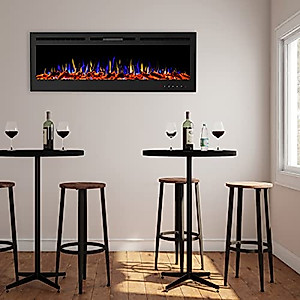 Electric Fireplace - 72 Inch LED Wall or Recessed Fireplace Heater with Front Vent,10 Ember Colors, Touchscreen, and Remote by Northwest (Black)