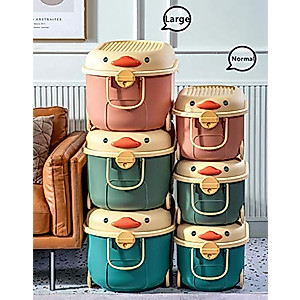 Shozafia Stackable Toy Storage Box with Wheels, Duck Rolling Storage Box with Snap Lid, Handle & Latches (Blue,Large)