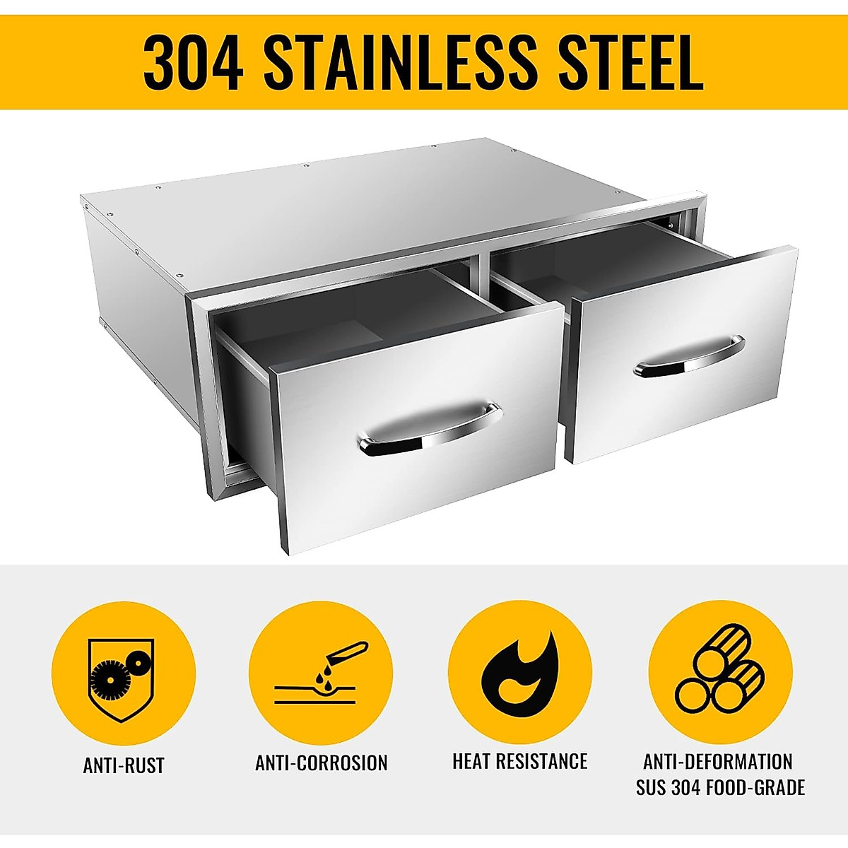 RAILEN Outdoor Kitchen Single Drawers 30" W x 10" H x 20" D Built-in BBQ Drawer Stainless Steel Access Drawers for Outdoor Kitchen Island or Grill Station