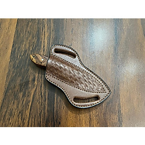 SOGO KNIVES Leather Knife Sheath for Belt, Slanted Pancake Sheath, Tooled Leather Sheath, Beautiful Cow Boy 3 to 5 inches Skinner Knife Leather Cover 100% Real Leather (Brown)