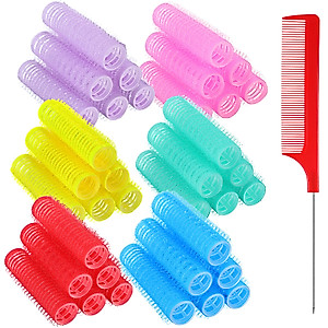Syhood 36 Pieces Nylon Hair Rollers Curlers Set, Small Self Grip Salon Hairdressing Curlers Hair Rollers DIY Rat Tail Comb Hairdressing Tools for Women, Classic Colors Set
