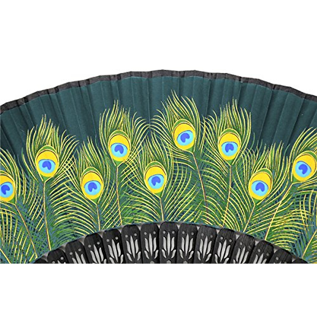 OMyTea Hand Held Folding Fan for Women Peacock Chinese Japanese Oriental Asian Style - for Wedding, Dancing, Church, Party, Gifts (Green)