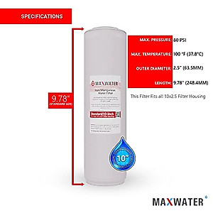 Max Water Whole House Iron Manganese Replacement Set, Heavy Duty - Standard Whole House Systems 10" x 2.5" Good for Iron, Manganese Reduction (Pack of 3)