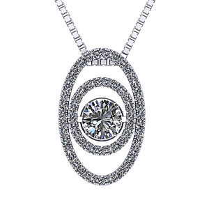 Central Diamond Center Double Oval Dancing Gemstone Necklace, 925 Sterling Silver & Pure Brilliance Zirconia - Platinum Plated
