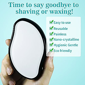 Crystal Hair Eraser, Magic Hair Eraser Crystal Hair Remover Reusable Painless Hair Removal Tool for Women and Men Arms Legs Back Chest Belly, Fast & Easy, Black