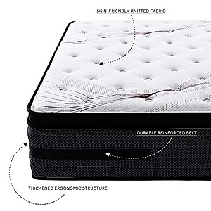 BAENIGHT Hybrid Queen Mattress 13‘’pocket Spring Mattress for Relieving Body Pressure with Individual Pocket Spring and Gel Memory Foam ，Euro Top Medium Firm Affordable Mattress(Queen (U.S. Standard))