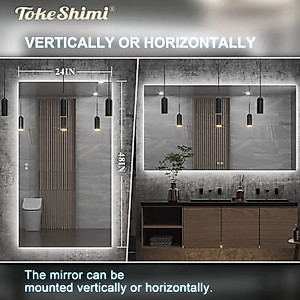 TokeShimi 48 x 24 Inch LED Backlit Vanity Bathroom Mirror Anti-Fog, CRI 90+, 6000K Wall Mounted Lighted Mirror Whit Memory Function, Large Dimmable Backlights Mirror