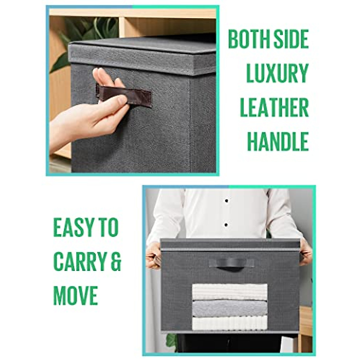 DAMAHOME Collapsible Storage Bins with Lids - Closet Clothes Box Clear Window, Large Foldable Fabric Basket Cube Organizer for Bedroom,Underbed,Kids Toy Chest 3-PACK 17" Lx12 Wx12 H(GREY)