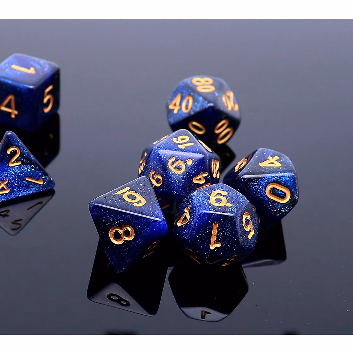 CREEBUY DND Dice Set Dark Blue Mix Black Nebula Dice for Dungeon and Dragons D&D RPG Role Playing Games 7Pcs Polyhedral Dice with Dice Bag