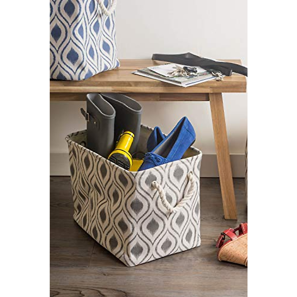 DII Polyester Container with Handles, Ikat Storage Bin, Medium, Mineral Gray