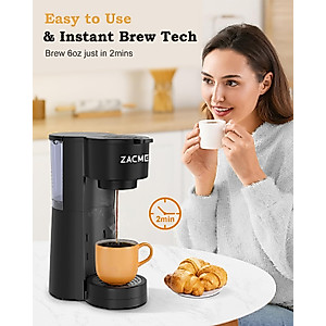 ZACME Single Serve Coffee Maker for K Cups&Ground Coffee with Milk Frother, 3 in 1 Small Single Cup Coffee Machine, 28oz Water Thank, 6 to 14 oz Brew Sizes