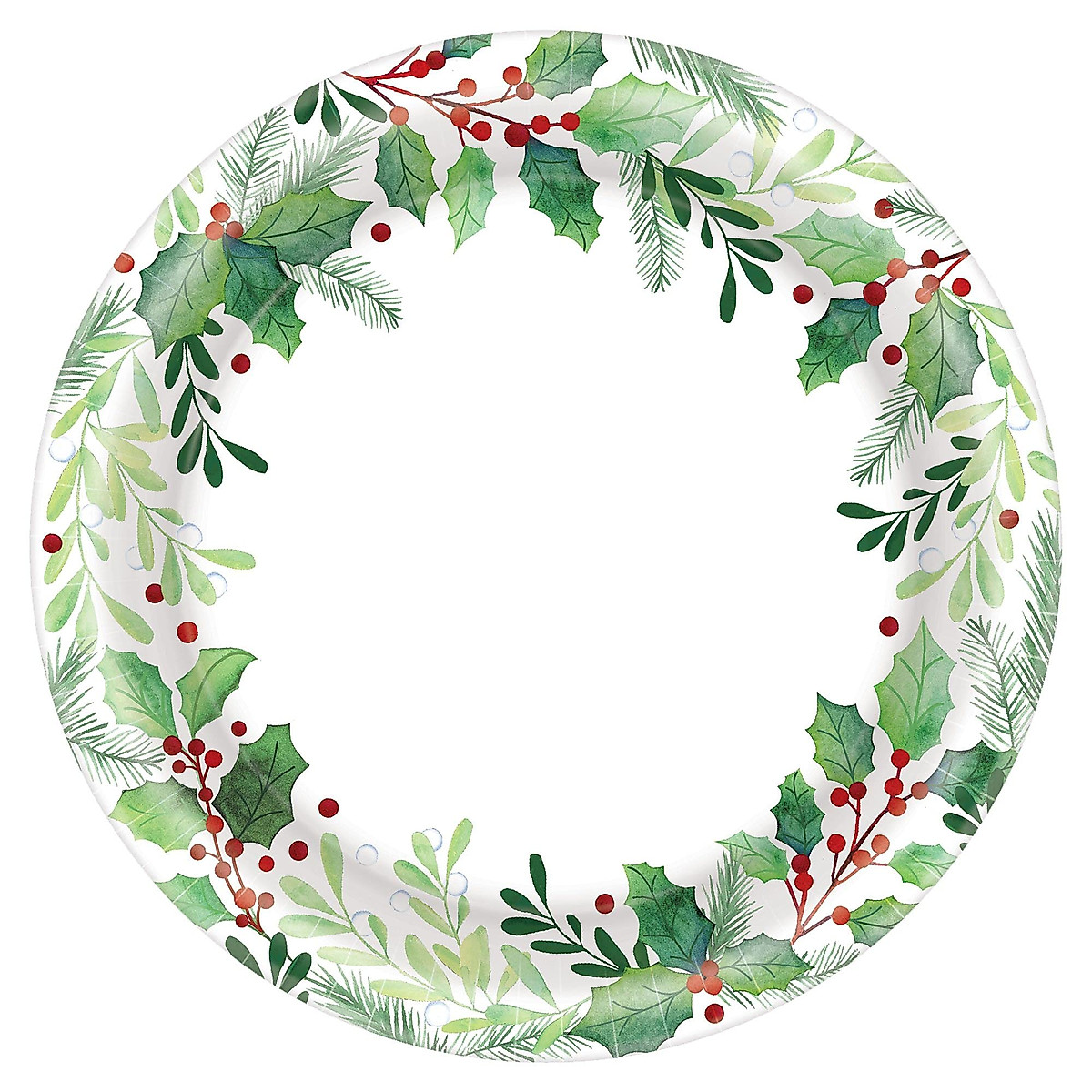Amscan Traditional Holly Round Plates (Pack of 40) - 6.75" - Festive Green, Red, & White Design, Perfect for Christmas Entertaining and Joyful Gatherings