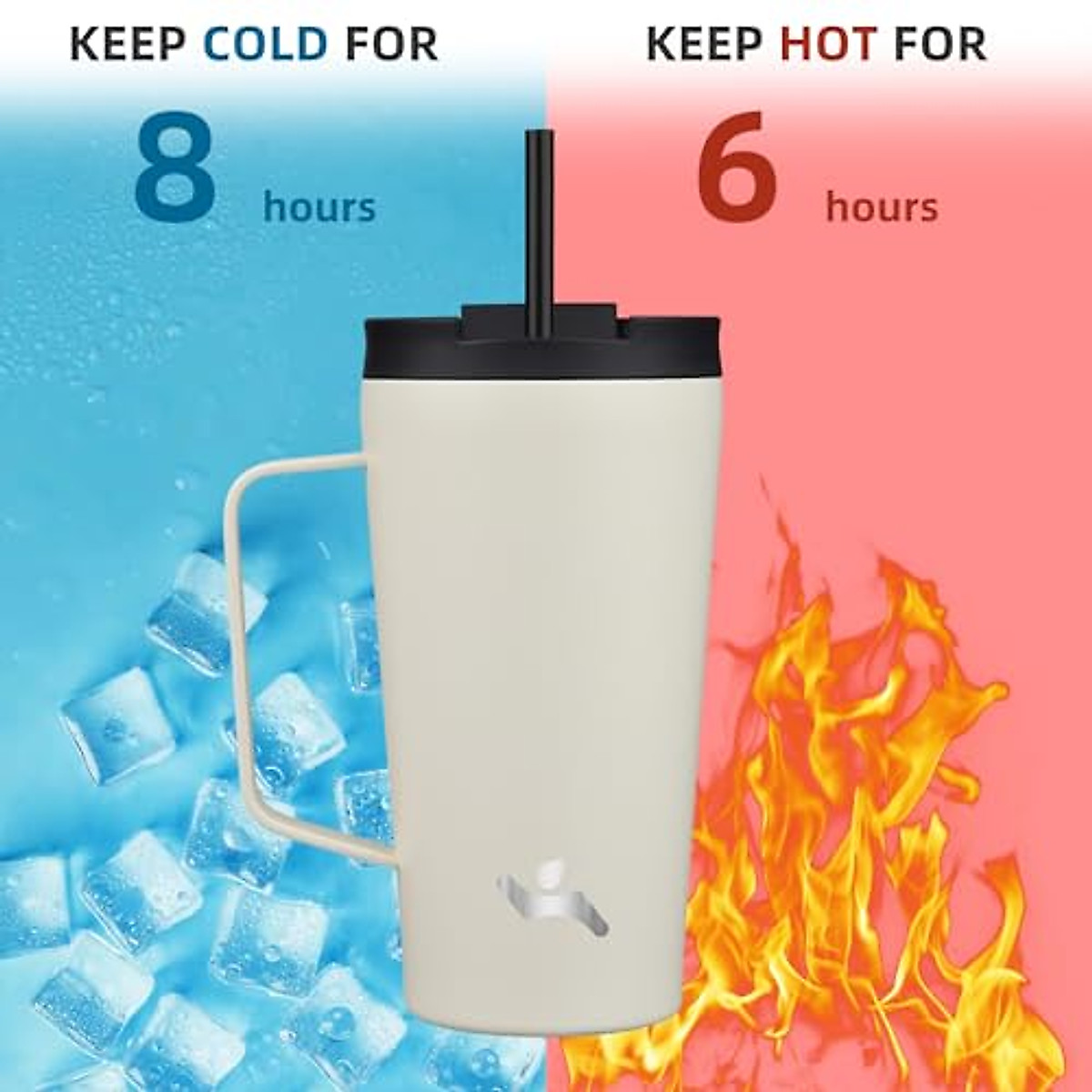 Konokyo Insulated Tumbler with Handle and Straw, 18 OZ Travel Coffee Mug Stainless Steel Cup Metal Water Bottle,Angel White