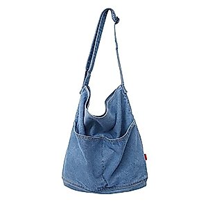 JQWYGB Denim Purses and Handbags for Women - Unique Jean Hobo Tote Bag Aesthetic Casual Canvas Denim Shoulder Crossbody Messenger Bag (Light Blue)