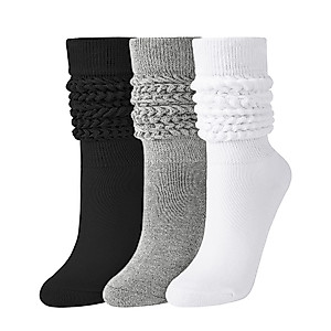 JOCMIC 3 Pairs Slouch Socks Women Extra Long Knee High Scrunch Socks Size 6-11 Black+White+Grey