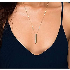 Ouslier 925 Sterling Silver Personalized 4 Sided Vertical 3D Bar Necklace Custom Made Name Text Engraved (925 Sterling Silver)