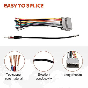 NuIth 70-6502 Car Radio Wiring Harness w/Antenna Adapter Connector Select for 2002-2007 Dodge Ram, 2003-2007 Jeep, 2000-2007 Chrysler Aftermarket Install Stereo Cable Antenna Plug