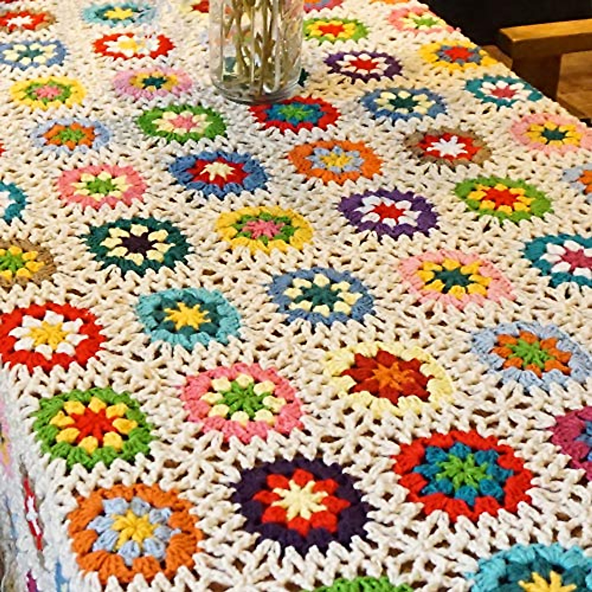 Handmade Crochet Throw Blanket Granny Blanket Sweater Style Year Round Gift Indoor Outdoor Travel Accent Throw for Sofa Comforter Couch Bed Recliner Living Room Home Decor 47" x23"