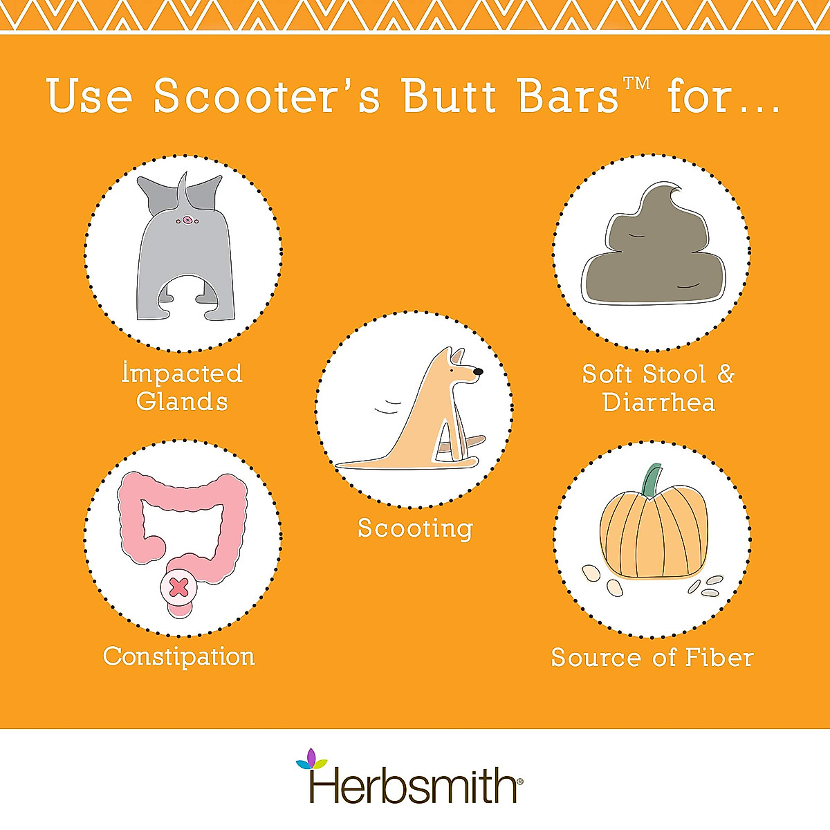 Herbsmith Scooter’s Butt Bars - Anal Gland and Bowel Support with Pumpkin Fiber for Dogs- Digestive Aid for Dogs - Dog Fiber Bars - Case of 8 Mini Bars