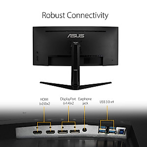 ASUS TUF 34 Inch Curved Gaming Monitor - WQHD (3440x1440), 165Hz, 1ms, Extreme Low Motion Blur, FreeSync Premium, Eye Care, Height Adjustable, DisplayHDR 400, DisplayPort, HDMI, USB - VG34VQL1B