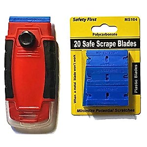 Razor Scraper with 20 Polycarbonate Double Edged Plastic Blades
