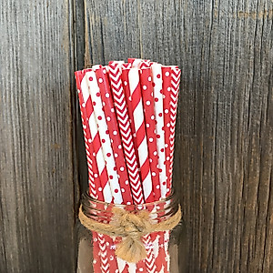 Paper Drinking Straws - Red and White - Christmas Valentine Birthday Party Supply - Stripe Chevron Polka Dot - 7.75 Inches - 100 Pack Outside the Box Papers Brand