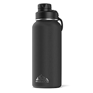 Hydrapeak 32 oz Insulated Water Bottle with Chug Lid - Reusable Leak Proof Stainless Steel Water Bottles, Double Wall Vacuum Insulation | 24 Hours Cold and 12 Hours Hot (Black)