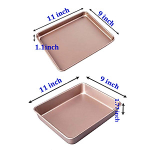 HYTK Small Cookie Cake Brownie Baking Sheet Pan Set 11 X 9 Inch Toaster Oven Replacement Tray Bakeware Nonstick 2X Thicken High Carbon Steel BPA Free