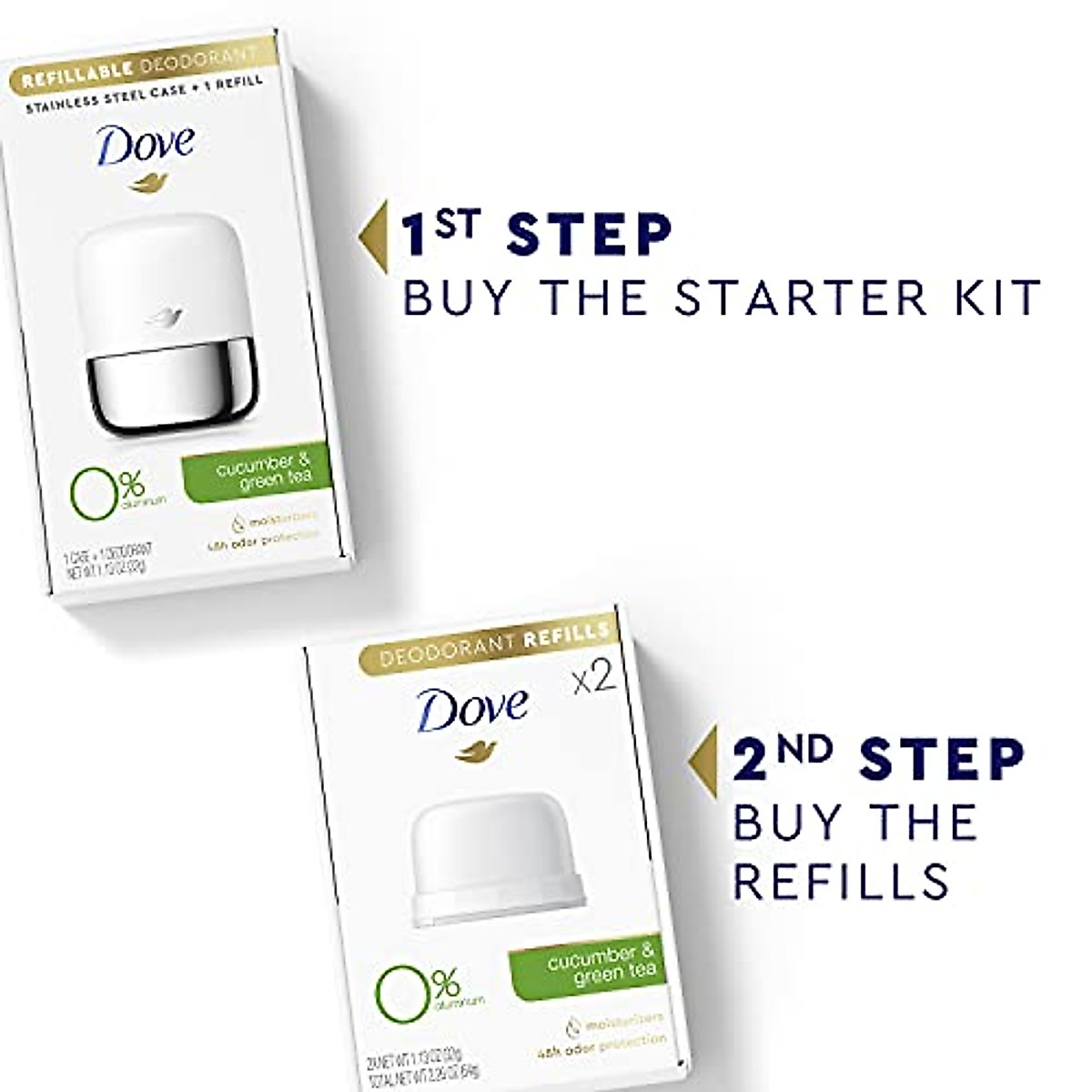 Dove Deodorant Refills Refill Kit 0% Aluminum Cucumber & Green Tea Aluminum Free Deodorant 1.13 oz