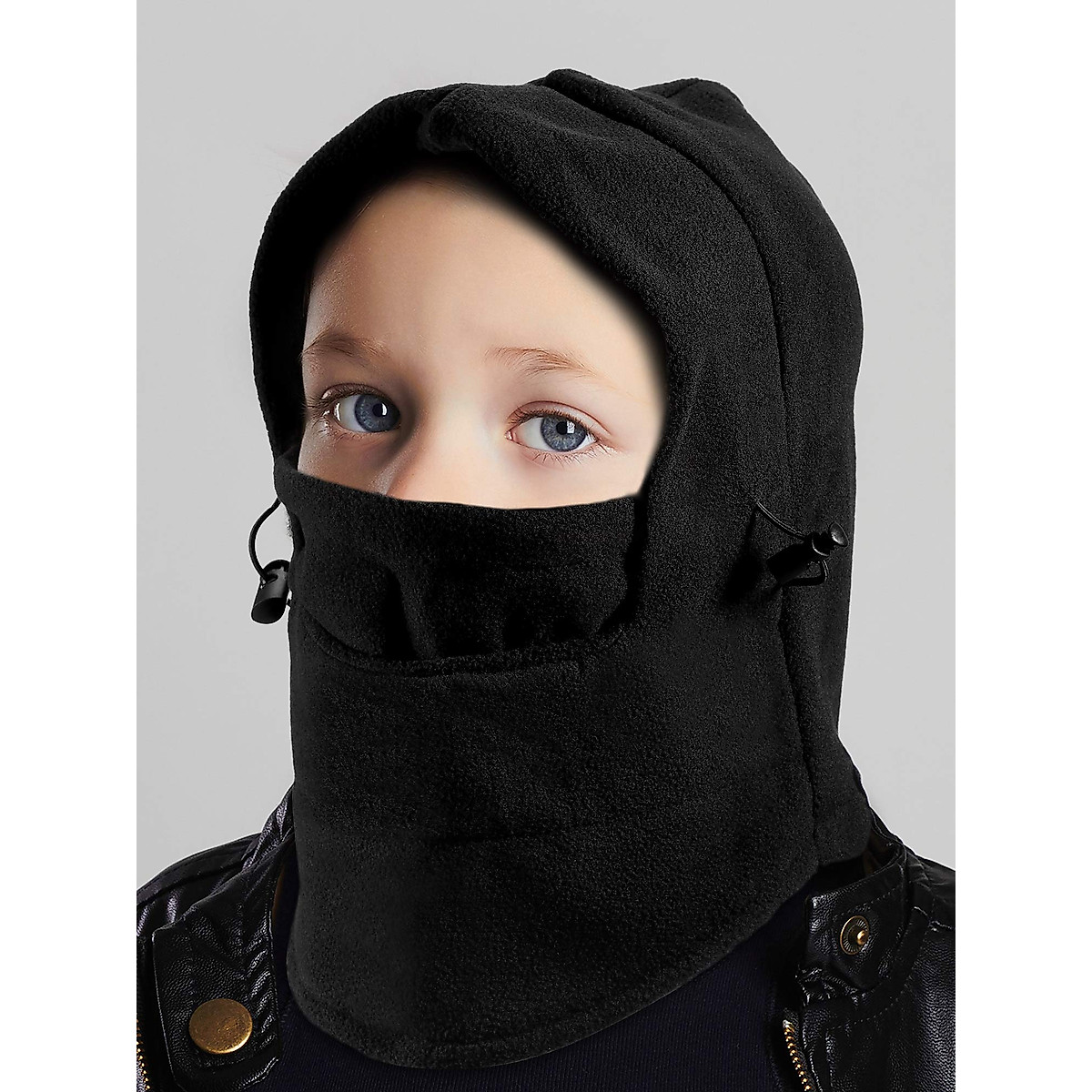 4 Pieces Kids Balaclava Hat Fleece Winter Ski Mask Double Warmer Face Cap (Black, Red, Grey, Blue)