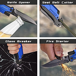 Gifts for Men Dad Him, Anniversary Birthday Gifts for Him, Engraved Pocket Knife, Unique Camping Hiking Fishing Present, 7 in 1 Multitool Folding Knives with LED Light Fire Starter(Blue)