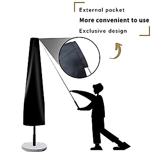 JUNKOGO Patio Cantilever Umbrella Cover, Outdoor Waterproof Parasol Cover Offset Banana Style, Fit 9ft to 12ft Cantilever Offset Umbrella with Push Rod. Rain, Wind, Dust, Snow Protection. (Black)