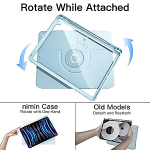 nimin Rotatable Case for 10.2 inch iPad 7th / 8th / 9th Generation Protective,Detachable Magnetic Protective,360° Rotating,Adjustable Stand,Pen Holder,Auto Sleep/Wake,Light Blue