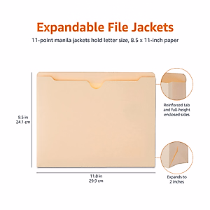 Amazon Basics File Folders Jacket, Reinforced Straight-Cut Tab, 2 Inch Expansion, Letter Size, Manila, 50-Pack - AMZ601