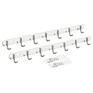 uxcell Coat Hook Rack, 201 Stainless Steel Coat Rack Wall Mounted with 7 Hooks Metal Hook Rail Wall Hangers for Hanging Bedroom Bathroom 2Pcs