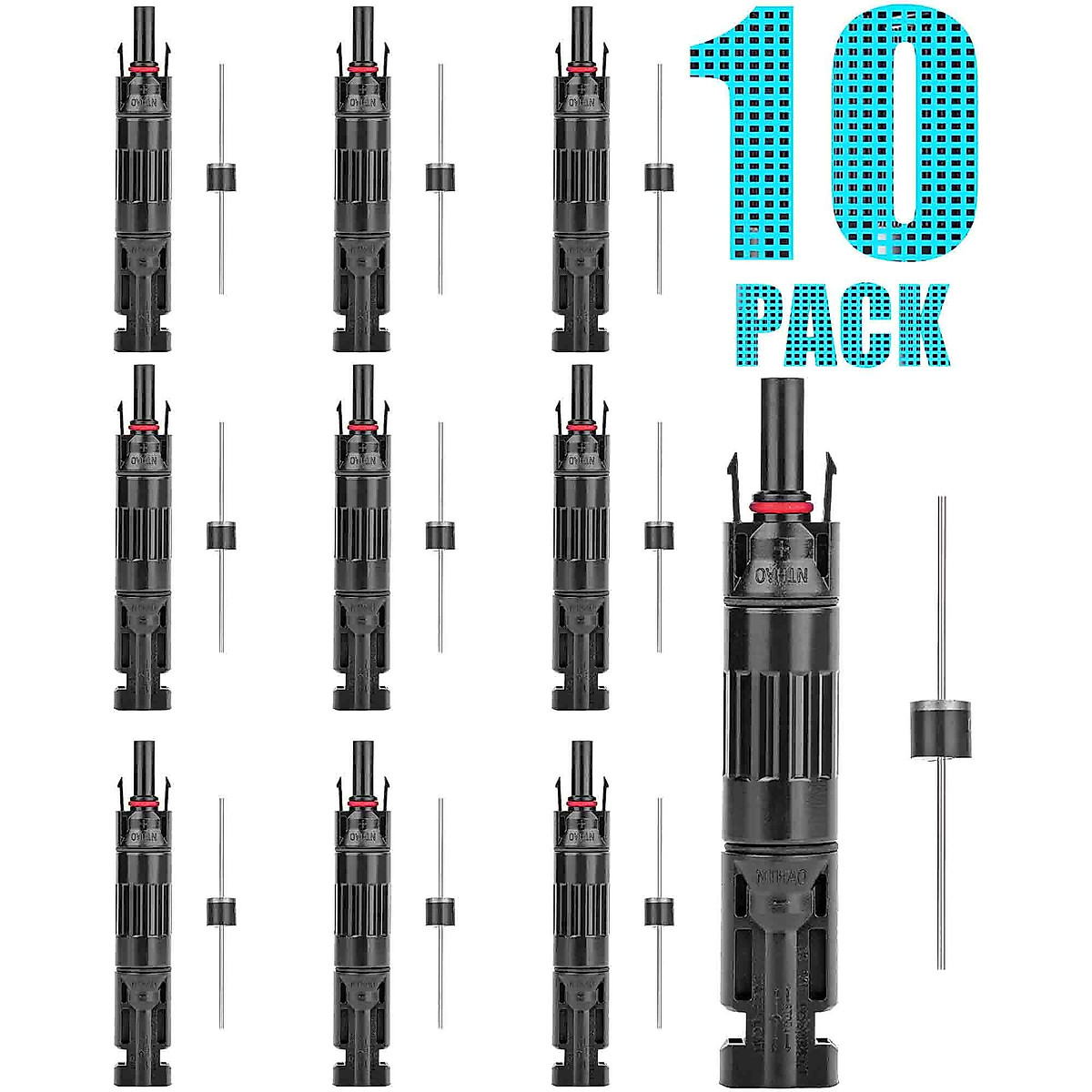 BAITHNA 30A PV Solar Panel Connector Male/Female Built-in Diode Solar Wire Connectors Waterproof Anti-backflow (10 PCS)