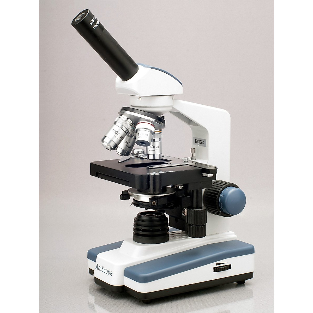 AmScope M620C-E1 Digital Compound Monocular Microscope, WF10x and WF25x Eyepieces, 40x-2500x Magnification, Brightfield, LED Illumination, Abbe Condenser, Mechanical Stage, 110V, Includes 1.3MP Camera and Software