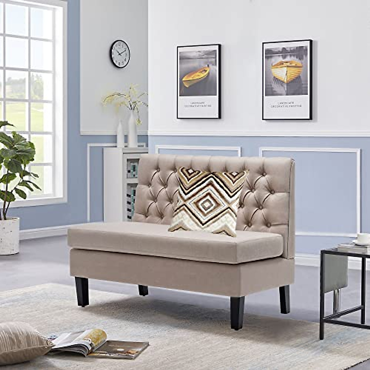 TONGLI Modern Settee Bench Banquette loveseat Sofa Button Tufted Fabric Sofa Couch Ding Bench Chair 2-Seater