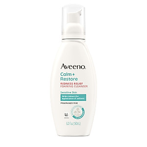 Aveeno Calm + Restore Redness Relief Foaming Cleanser, Daily Facial Cleanser With Calming Feverfew to Help Reduce the Appearance of Redness, Hypoallergenic & Fragrance-Free, 6 fl. oz