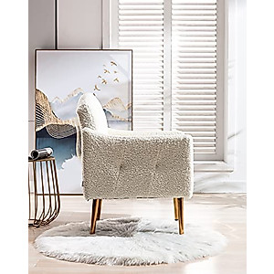 KINFFICT Modern Accent Chair, Upholstered Single Sofa Arm Chair for Living Room and Bedroom, Comfy Armchair with Solid Tapered Metal Legs, White
