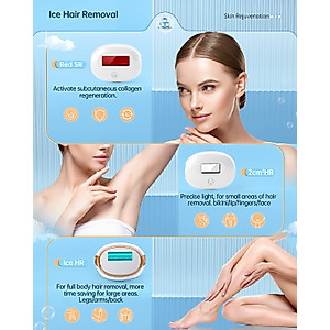 IPL Hair Removal for Women and Men, Permanent Laser Hair Removal with 2 Intelligent Attachments for SR HR, Ice Cooling Painless Hair Removal At Home, 999900 Flashes, Safe for Whole Body